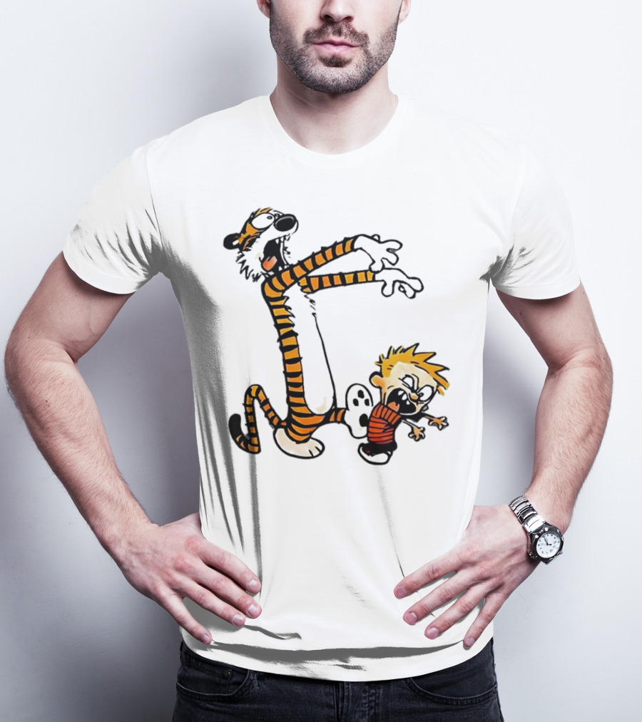 Calvin And Hobbes Playing Zombies Comic Characters Fun T-Shirt