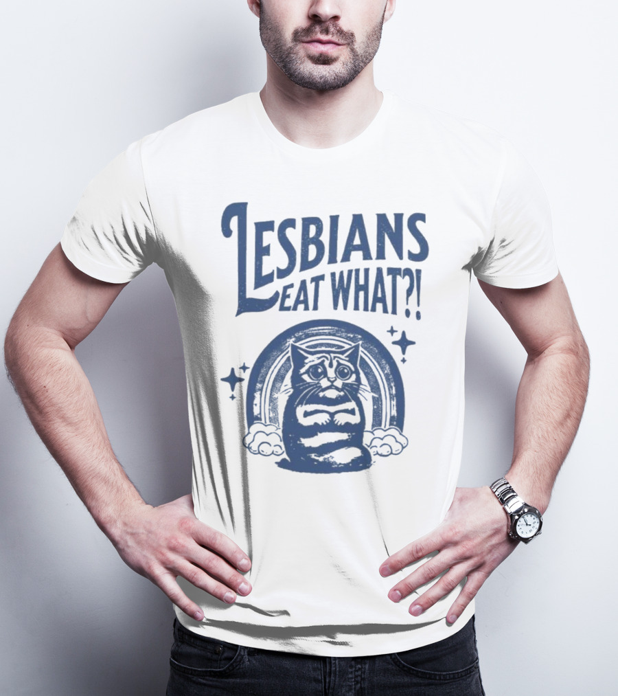 Lesbians Eat What Cat Rainbow Retro Vibe T-Shirt
