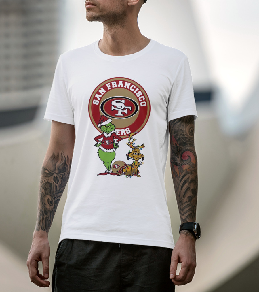 San Francisco 49ers Grinch And Max Merry Christmas T-Shirt