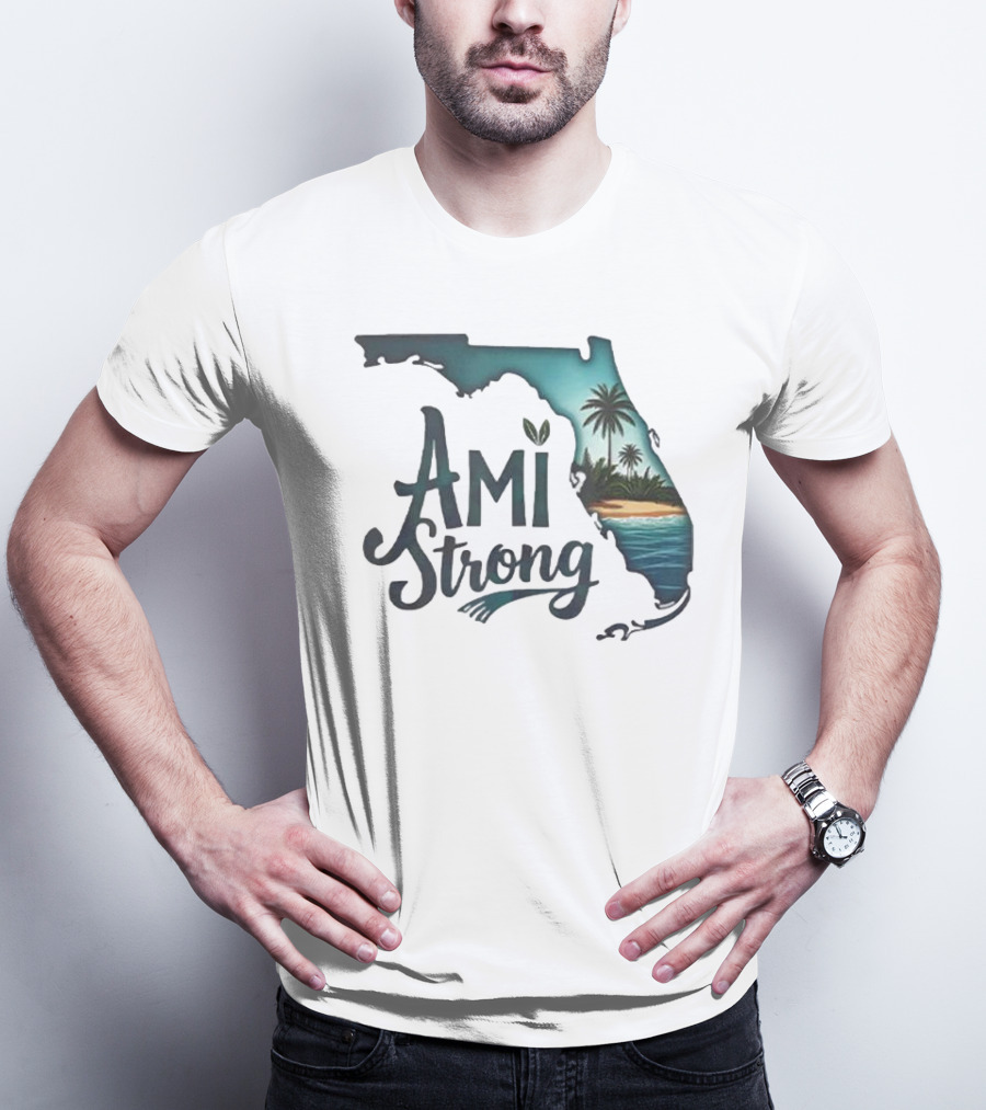 Ami Strong Florida Tropical Palm Beach Scene T-Shirt