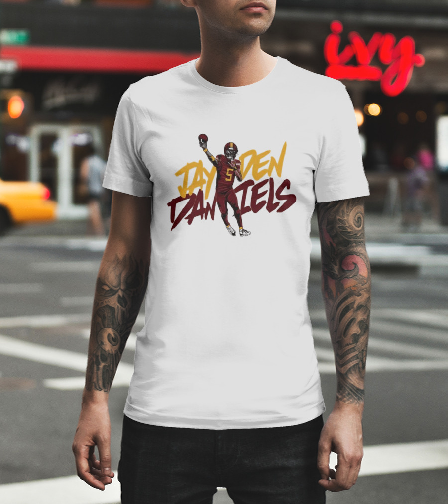 Jayden Daniels Washington Commanders Player Cartoon Football 5 T-Shirt