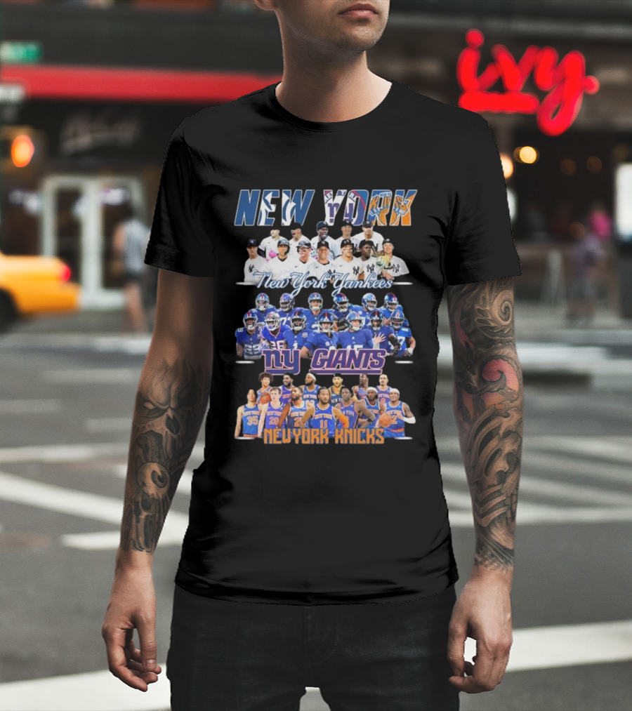 New York Yankees NY Giants New York Knicks Team Players T-Shirt