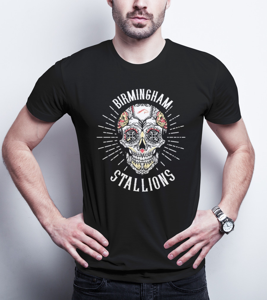 Birmingham Stallions Dia De Los Muertos Skull T-Shirt
