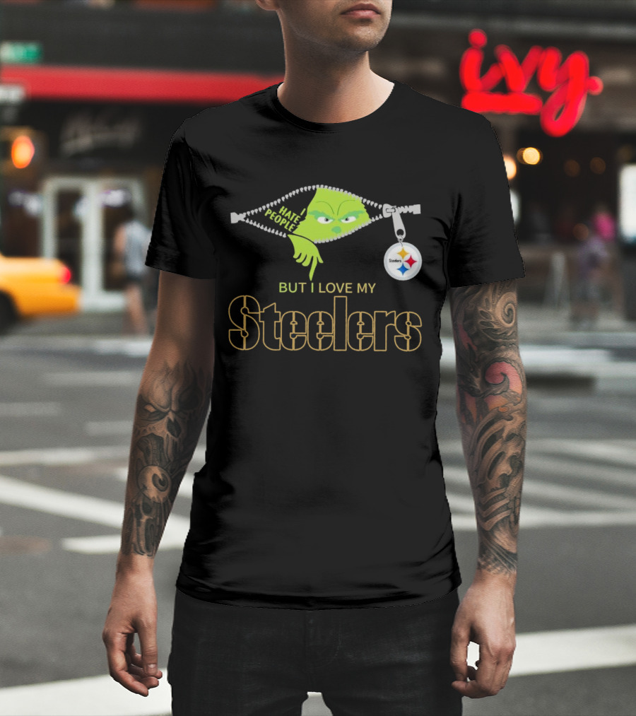 I Hate People But I Love My Pittsburgh Steelers Christmas Grinch Zip Steel Curtain T-Shirt