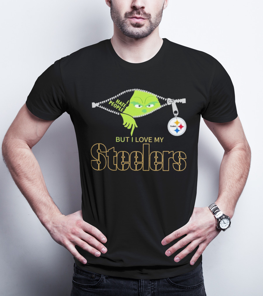 I Hate People But I Love My Pittsburgh Steelers Christmas Grinch Zip Steel Curtain T-Shirt