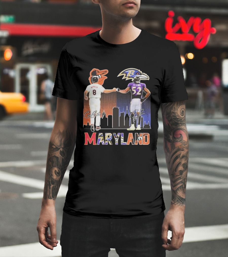 Maryland Sports Baltimore Orioles Ripken Baltimore Ravens Lewis Signatures T-Shirt