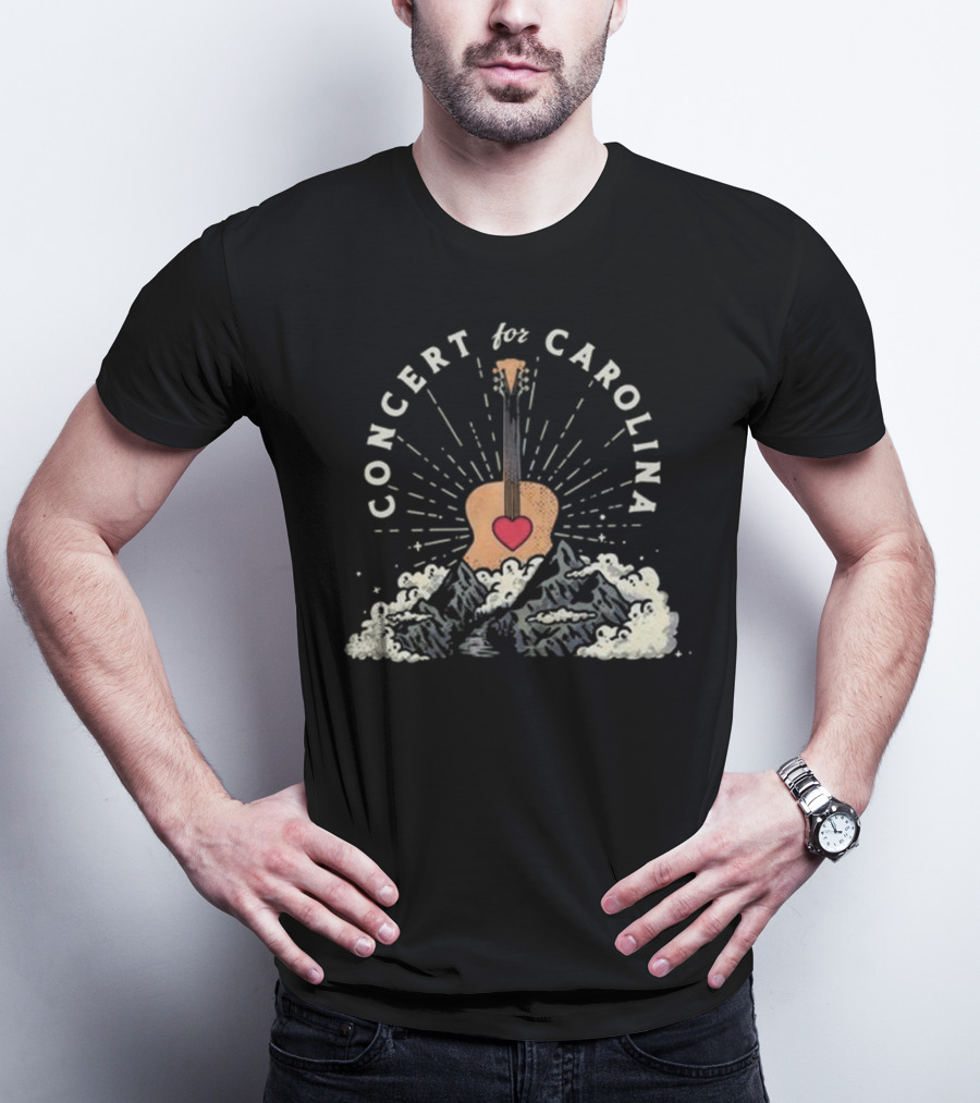 Concert For Carolina Guitar Heart And Mountains T-Shirt