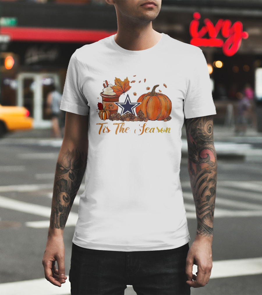 Dallas Cowboys Tis The Season Pumpkin Latte Autumn Decor T-Shirt
