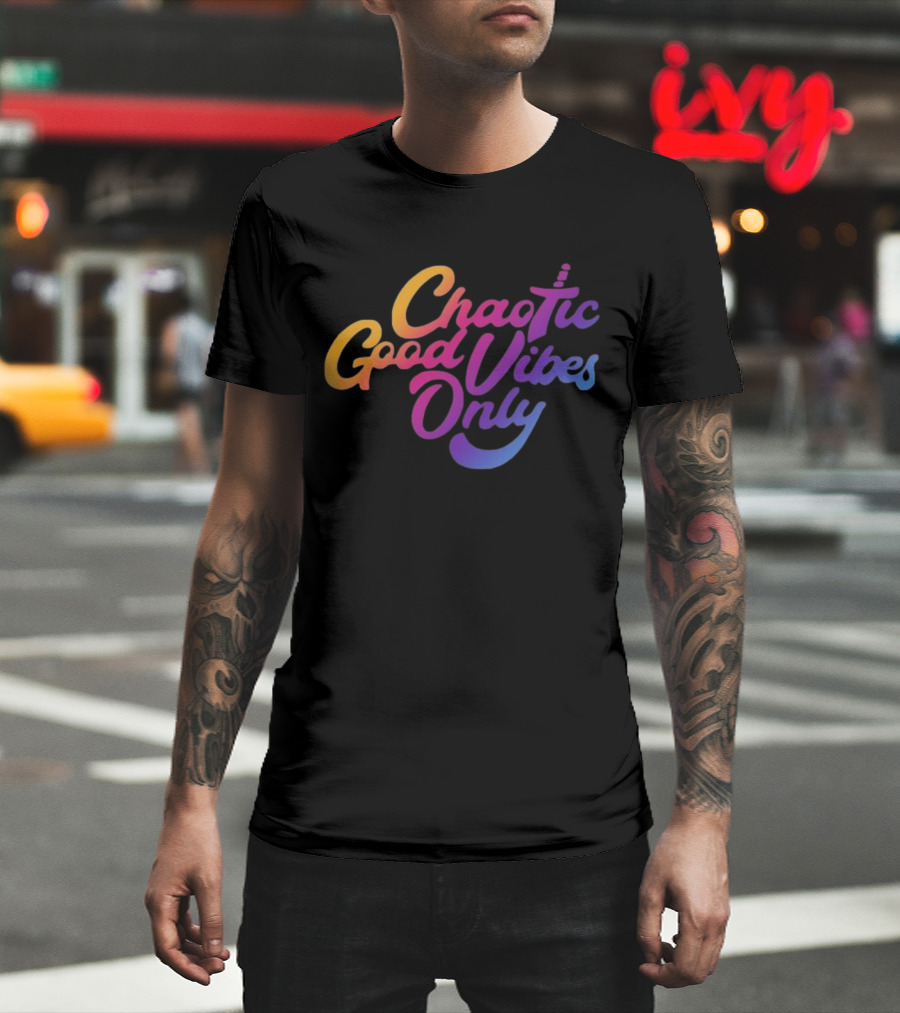 Chaotic Good Vibes Only Sword Icon Gradient Text T-Shirt
