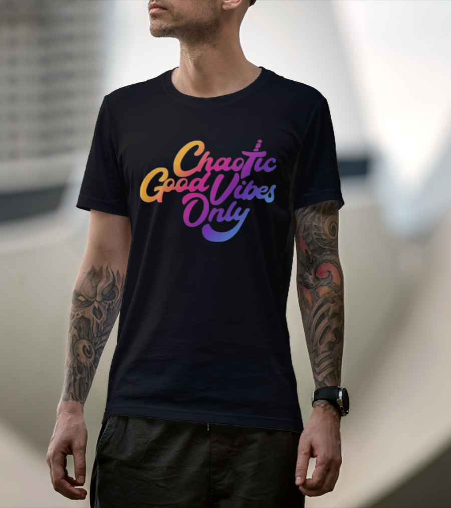 Chaotic Good Vibes Only Sword Icon Gradient Text T-Shirt