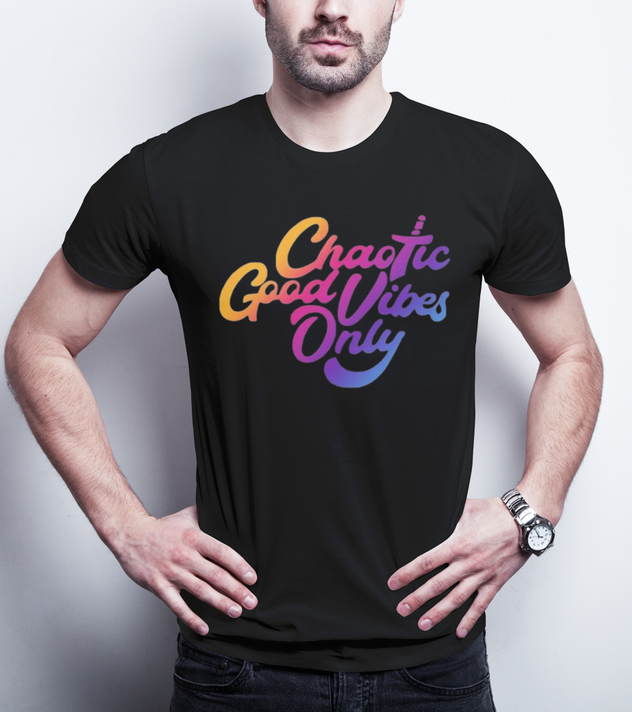 Chaotic Good Vibes Only Sword Icon Gradient Text T-Shirt