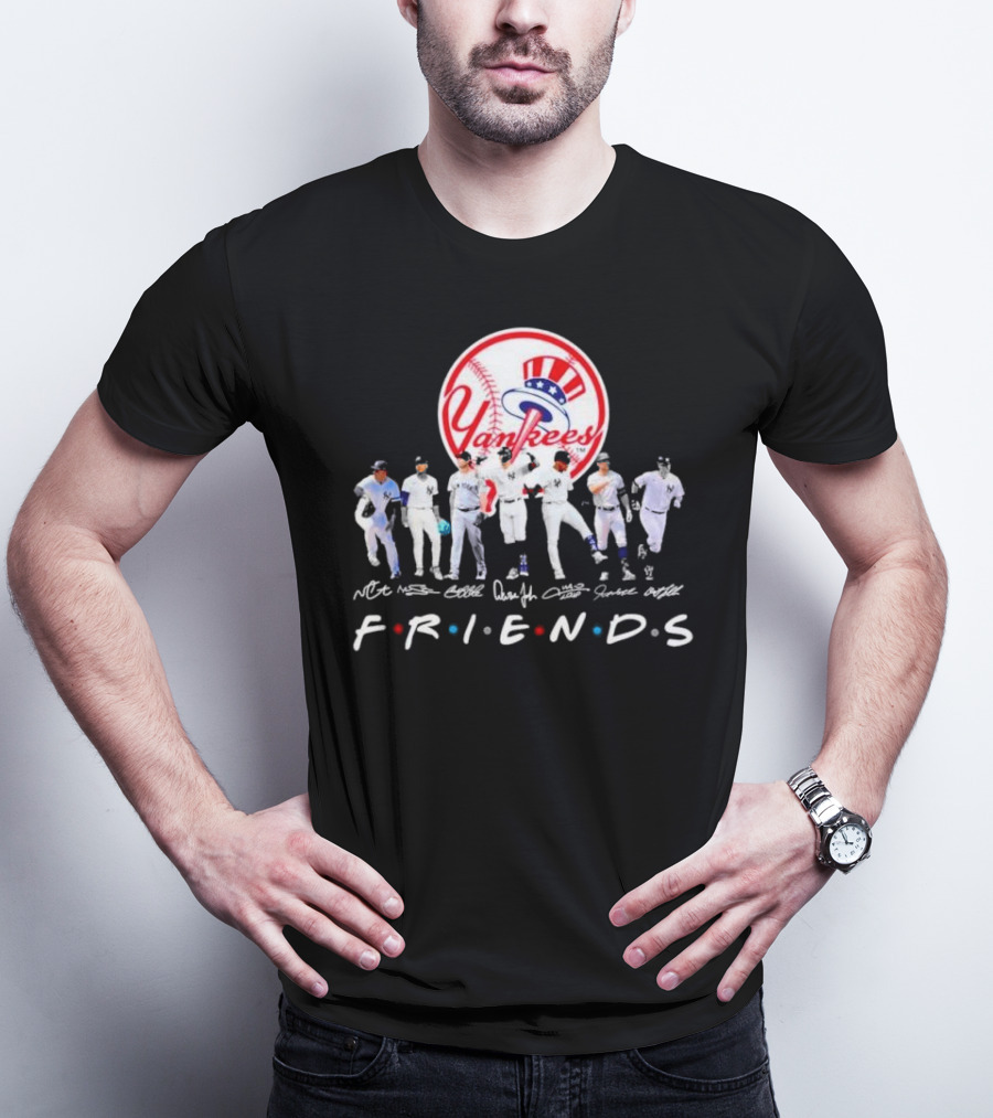 New York Yankees Friends TV Show Style Logo With Baseball Players Signatures T-Shirt