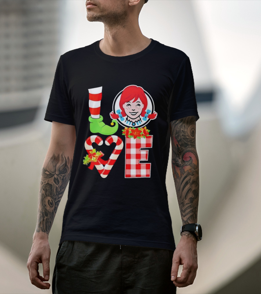 LOVE Elf Wendy’s Christmas Red Stripes Plaid Candy Cane Holiday T-Shirt
