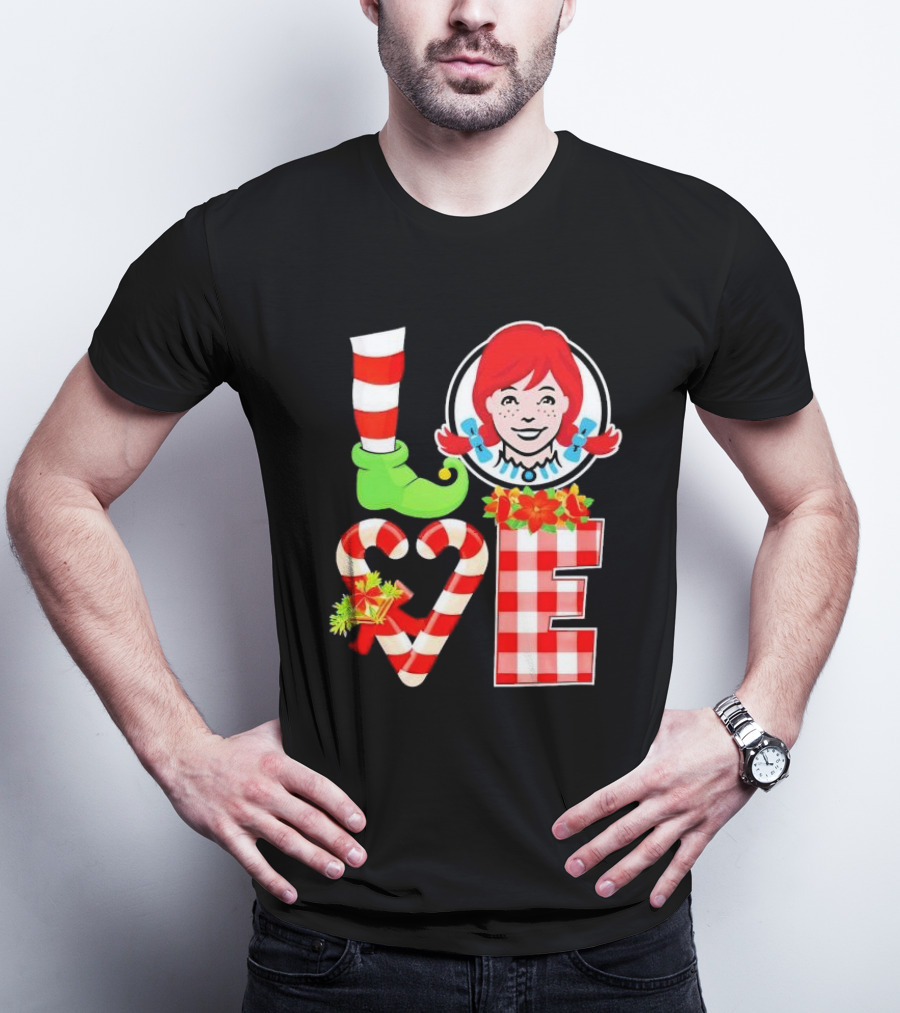 LOVE Elf Wendy’s Christmas Red Stripes Plaid Candy Cane Holiday T-Shirt