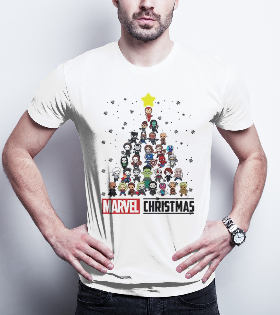 Marvel Christmas Chibi Avengers Characters Tree T-Shirt