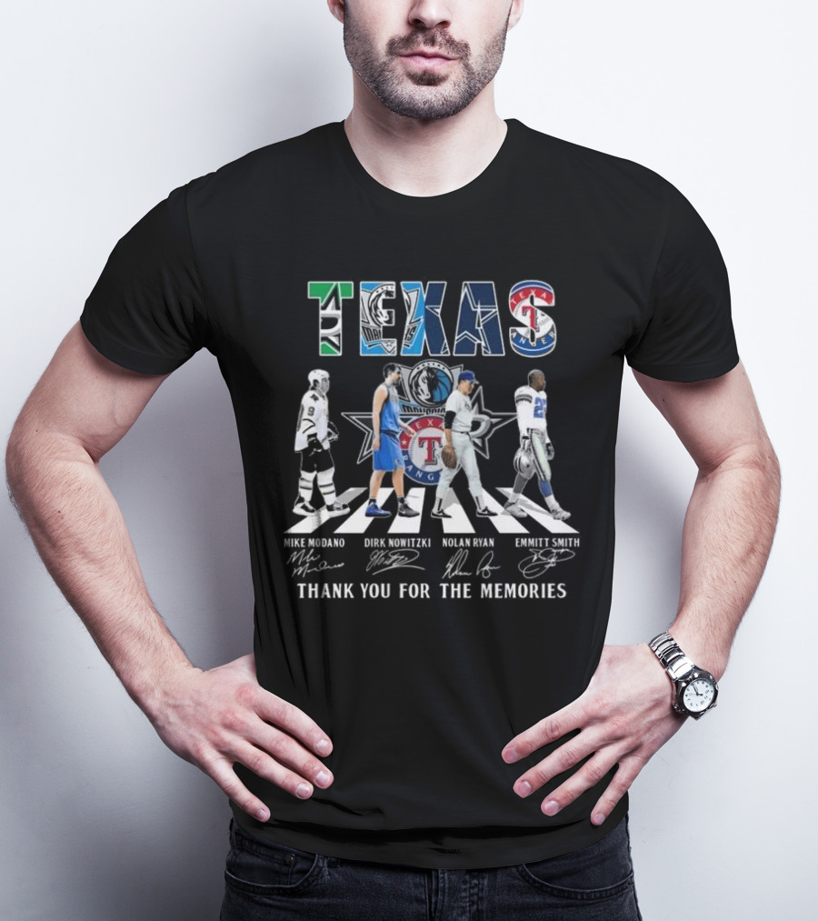 Texas Legends Mike Modano Dirk Nowitzki Nolan Ryan Emmitt Smith Thank You For The Memories T-Shirt