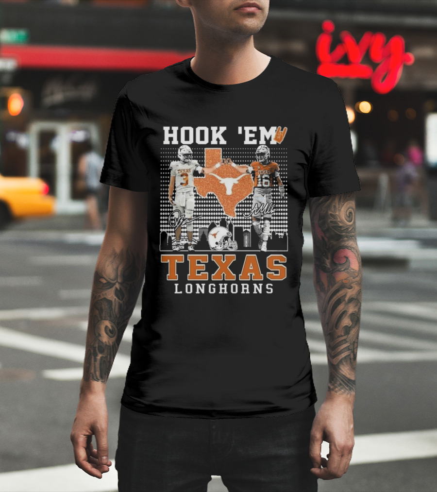 Hook 'Em Texas Longhorns Jordan Whittington Arch Manning Signatures T-Shirt