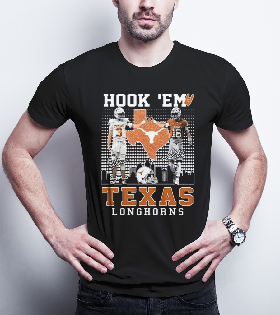 Hook 'Em Texas Longhorns Jordan Whittington Arch Manning Signatures T-Shirt