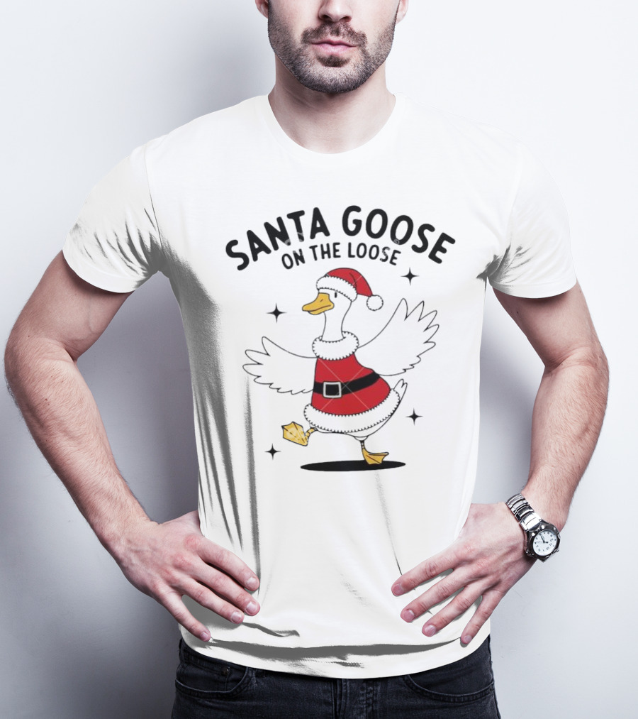 Santa Goose On The Loose Christmas Festive Holiday Fun T-Shirt
