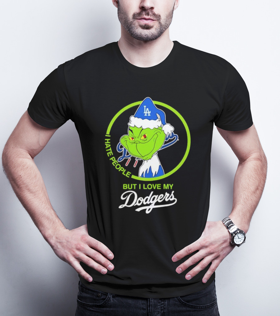 Grinch I Hate People But I Love My LA Dodgers Christmas T-Shirt