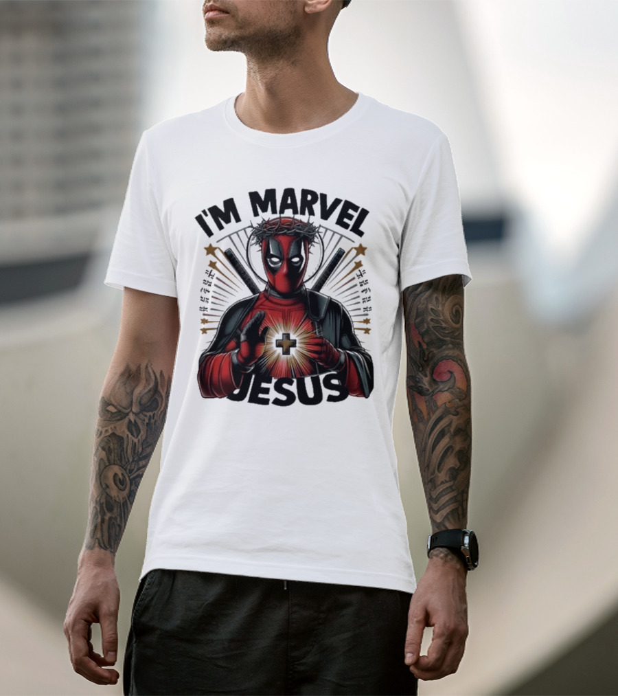 I'm Marvel Jesus Deadpool With Cross Halo And Swords T-Shirt