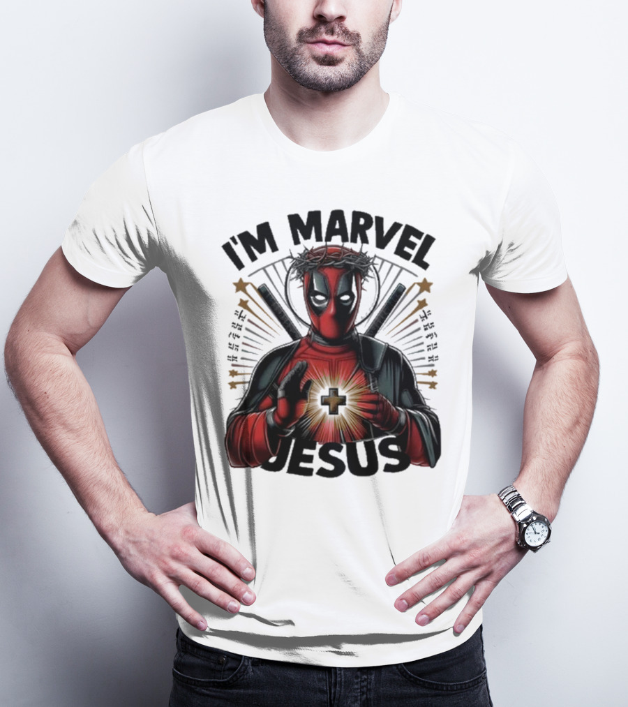 I'm Marvel Jesus Deadpool With Cross Halo And Swords T-Shirt