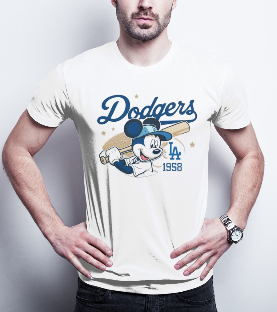 Mickey Mouse Dodgers LA 1958 Baseball MLB Team Retro Fashion T-Shirt