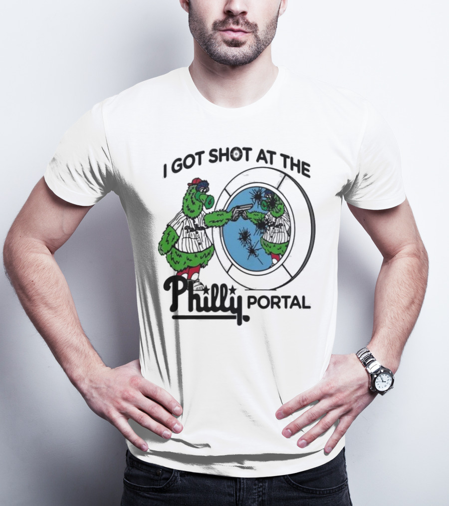I Got Shot At The Philly Portal With Phillie Phanatic And Reflective Mirror Image T-Shirt