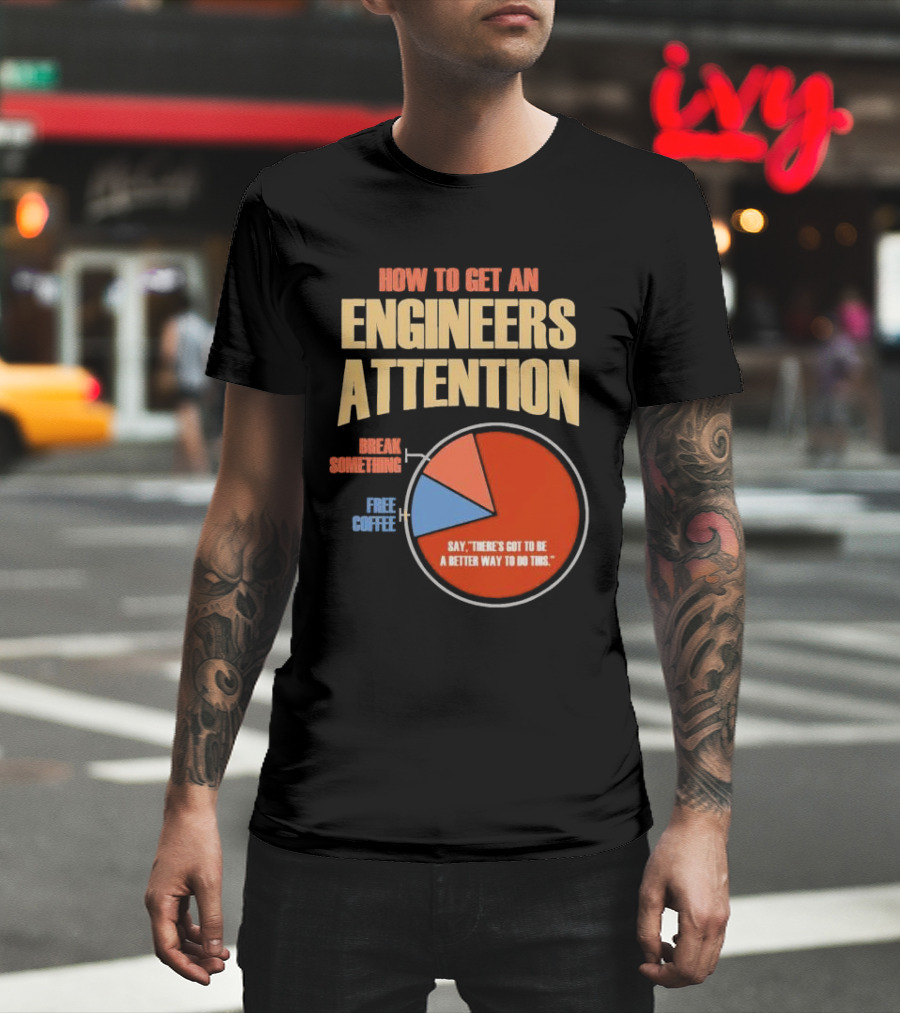 How To Get An Engineers Attention Pie Chart Break Something Free Coffee Say There's Got To Be A Better Way To Do This T-Shirt