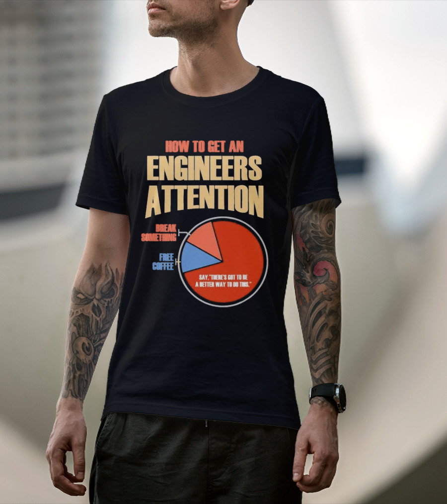 How To Get An Engineers Attention Pie Chart Break Something Free Coffee Say There's Got To Be A Better Way To Do This T-Shirt