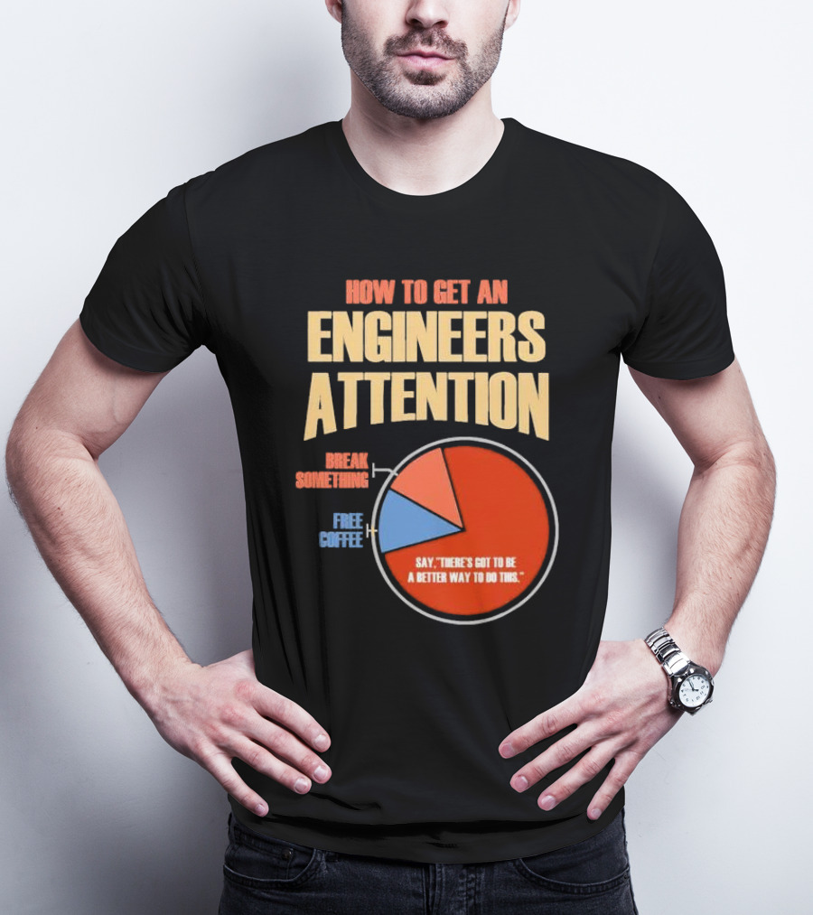 How To Get An Engineers Attention Pie Chart Break Something Free Coffee Say There's Got To Be A Better Way To Do This T-Shirt