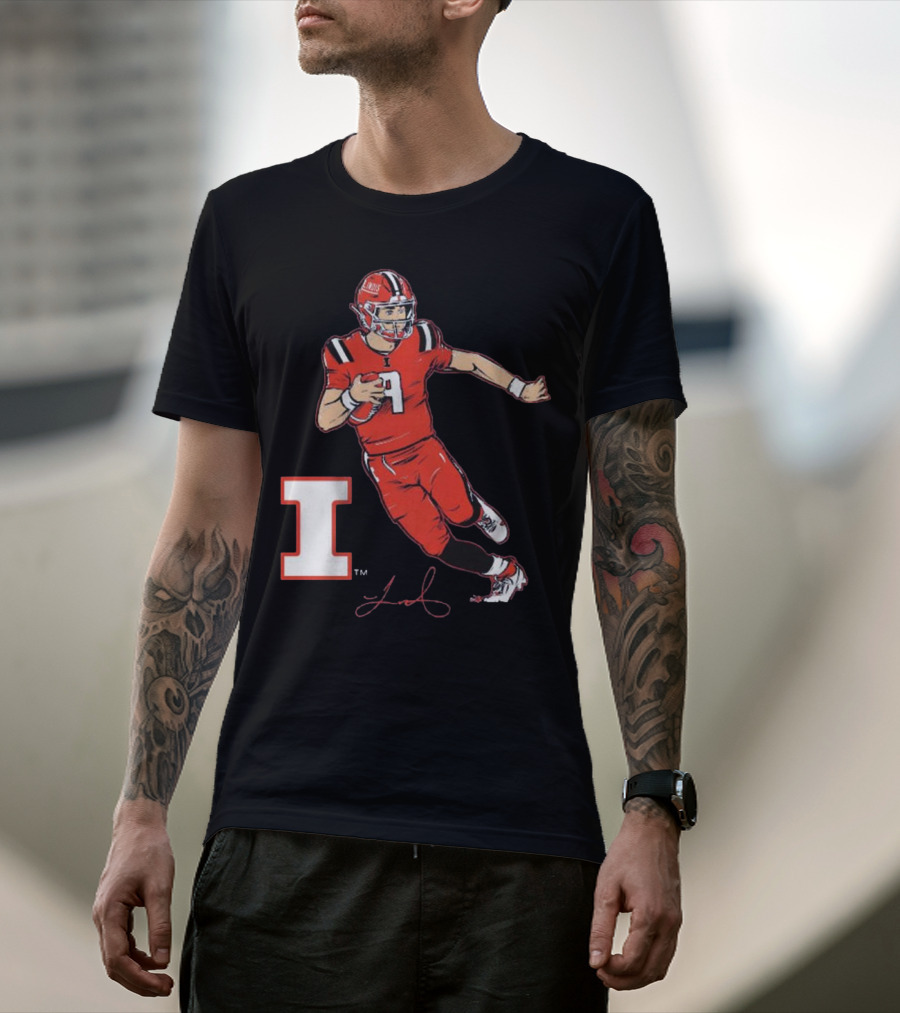 Illinois Football Luke Altmyer Superstar Pose I Logo Signature T-Shirt