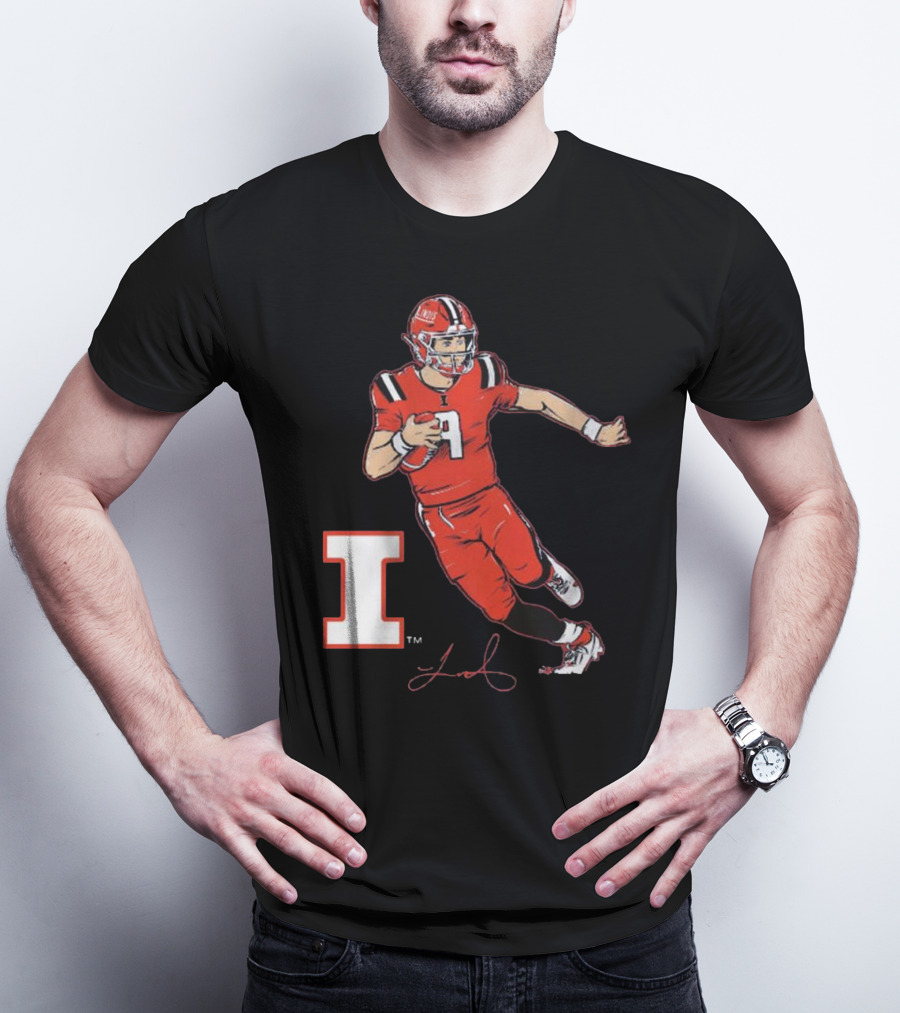 Illinois Football Luke Altmyer Superstar Pose I Logo Signature T-Shirt