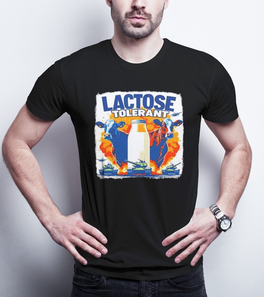 LACTOSE TOLERANT Milk Defense With Cows And Tanks T-Shirt