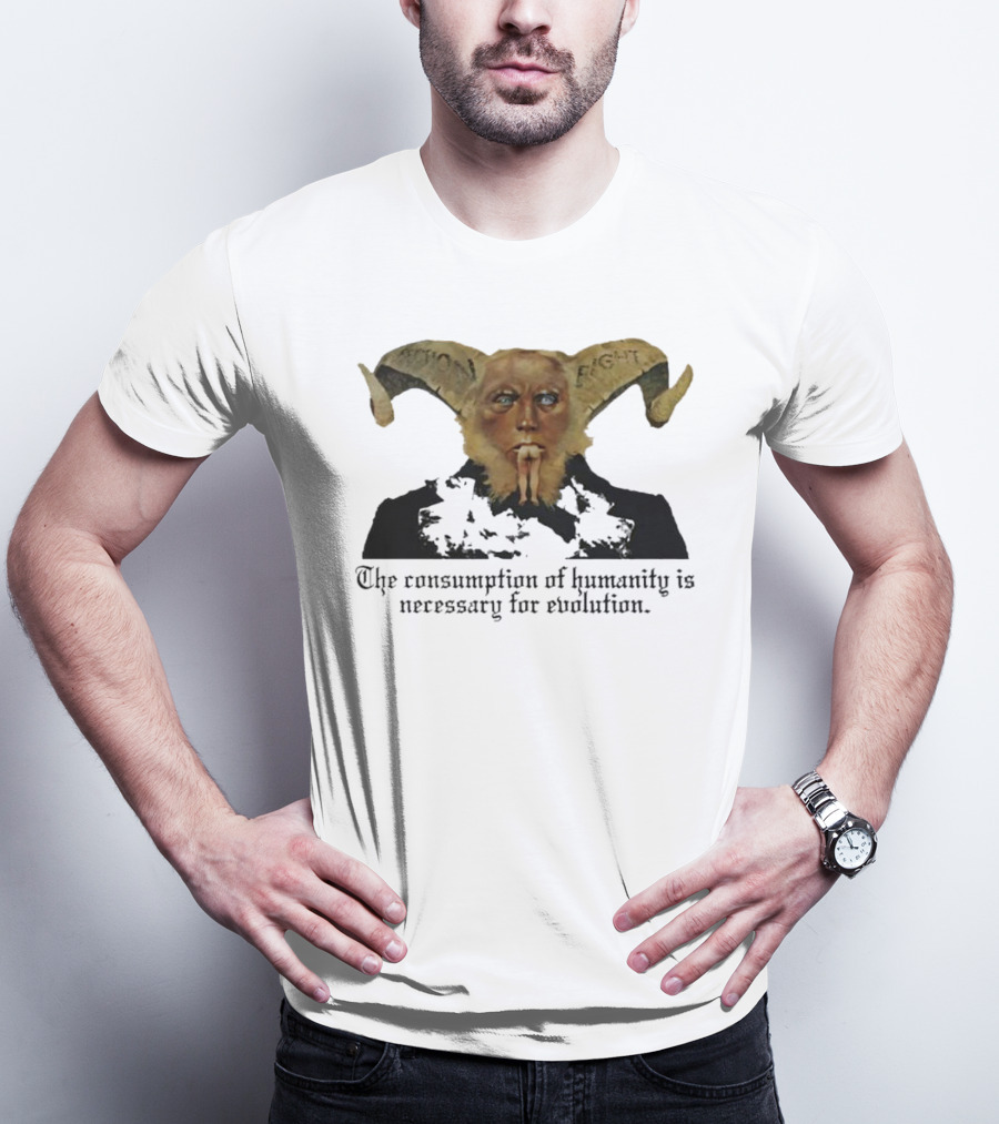 The Consumption Of Humanity Is Necessary For Evolution Goat Mask Figure T-Shirt