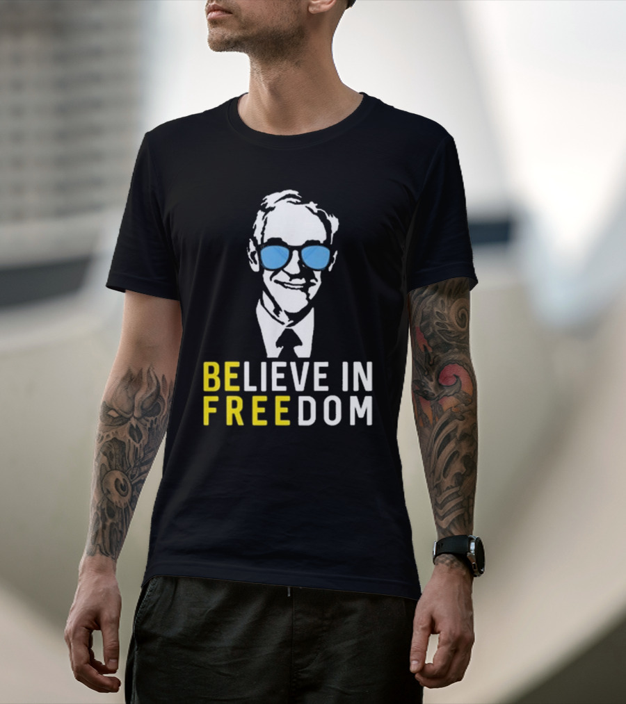 Believe In Freedom Libertarian Ron Paul Blue Sunglasses T-Shirt