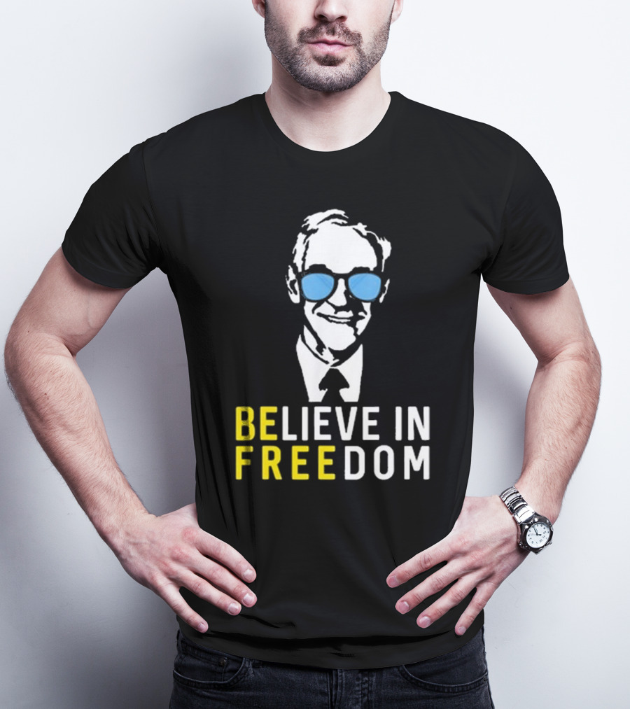 Believe In Freedom Libertarian Ron Paul Blue Sunglasses T-Shirt