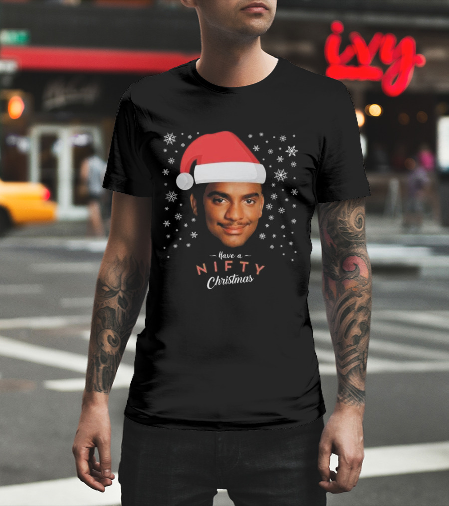 Carlton Banks Have A Nifty Christmas Fresh Prince Santa Hat Snowflakes T-Shirt