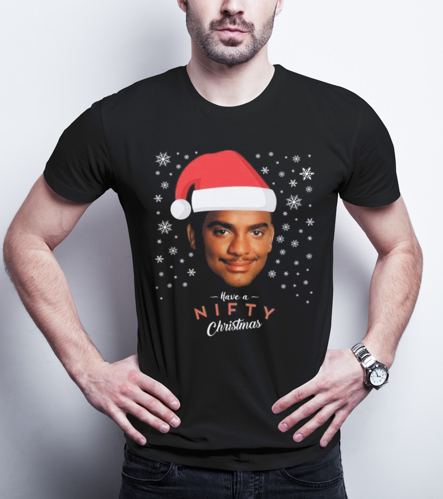 Carlton Banks Have A Nifty Christmas Fresh Prince Santa Hat Snowflakes T-Shirt