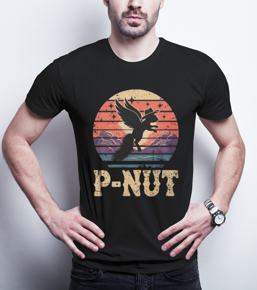 P-Nut Flying Squirrel In Hat With Sunset Sky Justice For Peanut T-Shirt