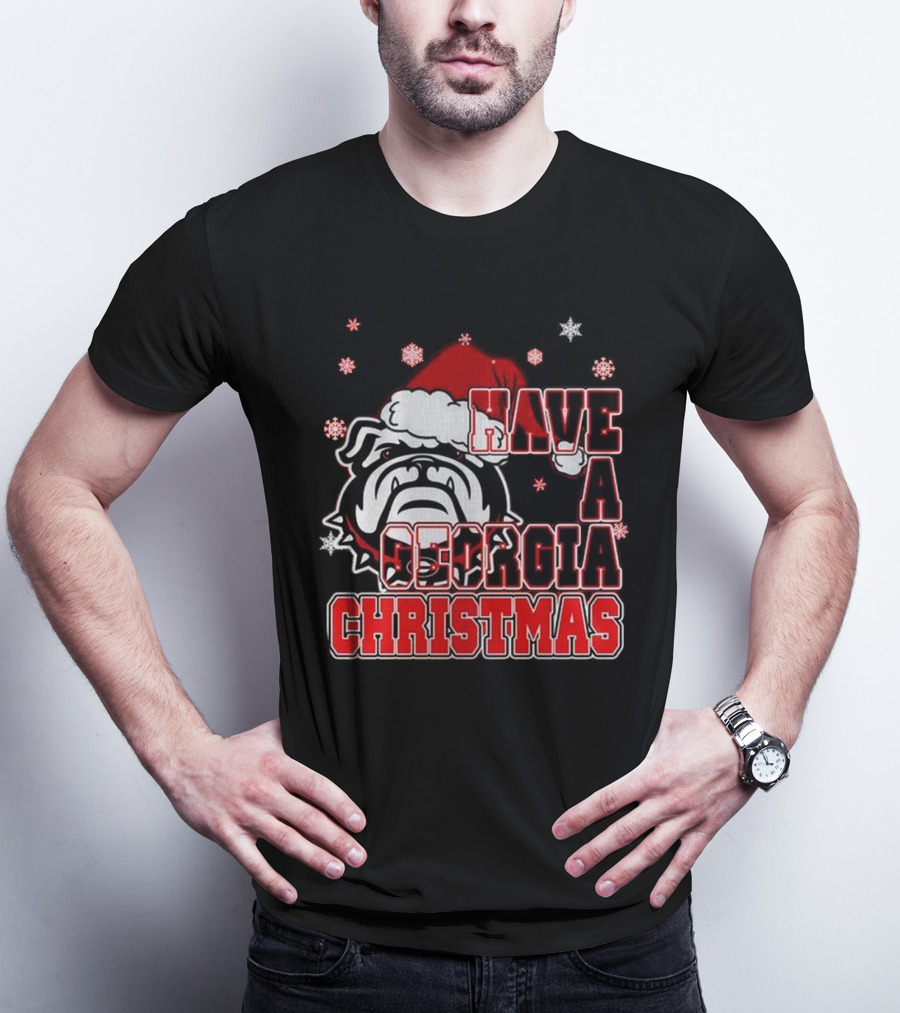 Georgia Bulldogs Have A Merry Christmas With Georgia Bulldogs Logo Snowflakes Santa Hat T-Shirt
