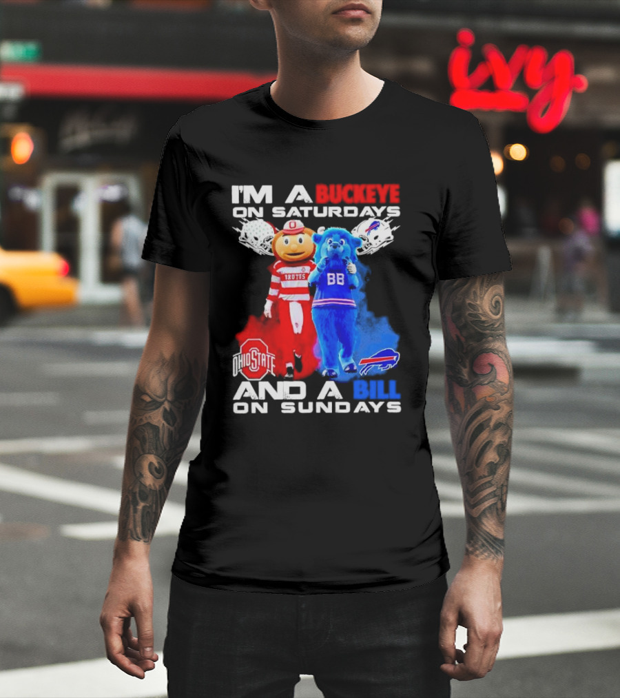 I’m A Buckeye On Saturdays And A Bill On Sundays Ohio State Buffalo Mascots Helmets T-Shirt