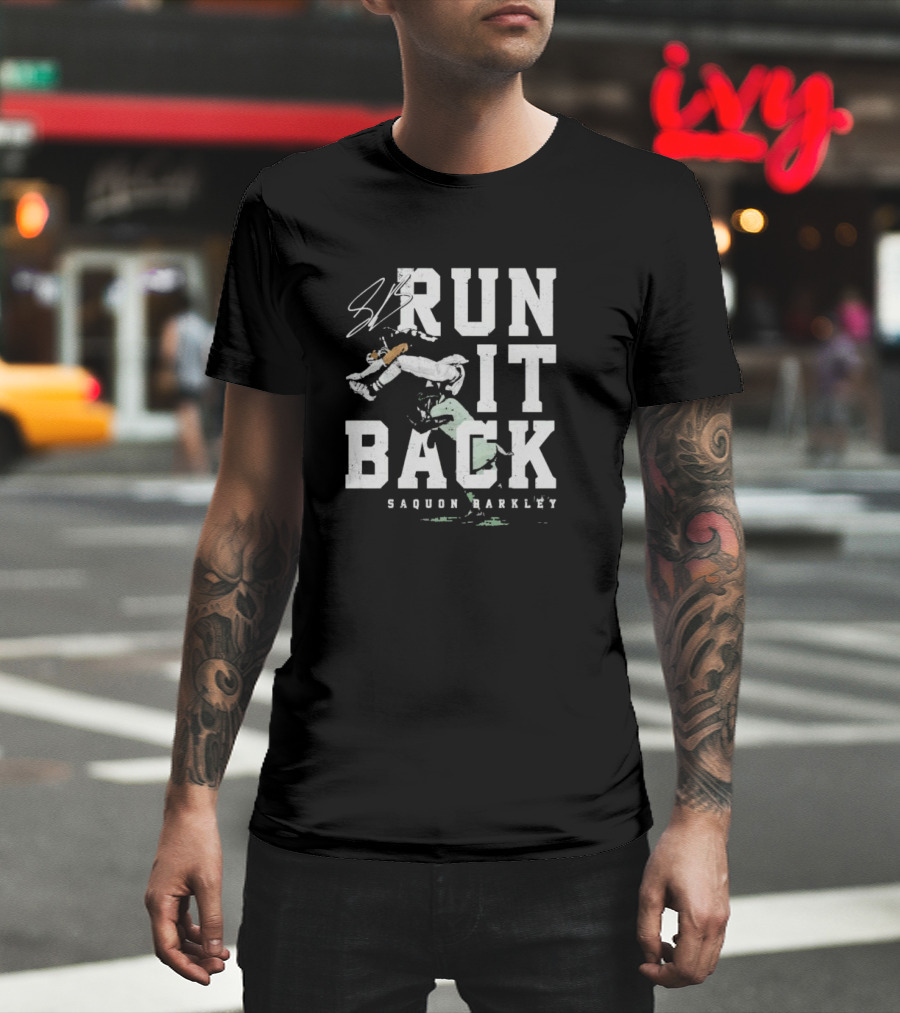 Run It Back Saquon Barkley Signature Jump Over Philadelphia Eagles Player T-Shirt