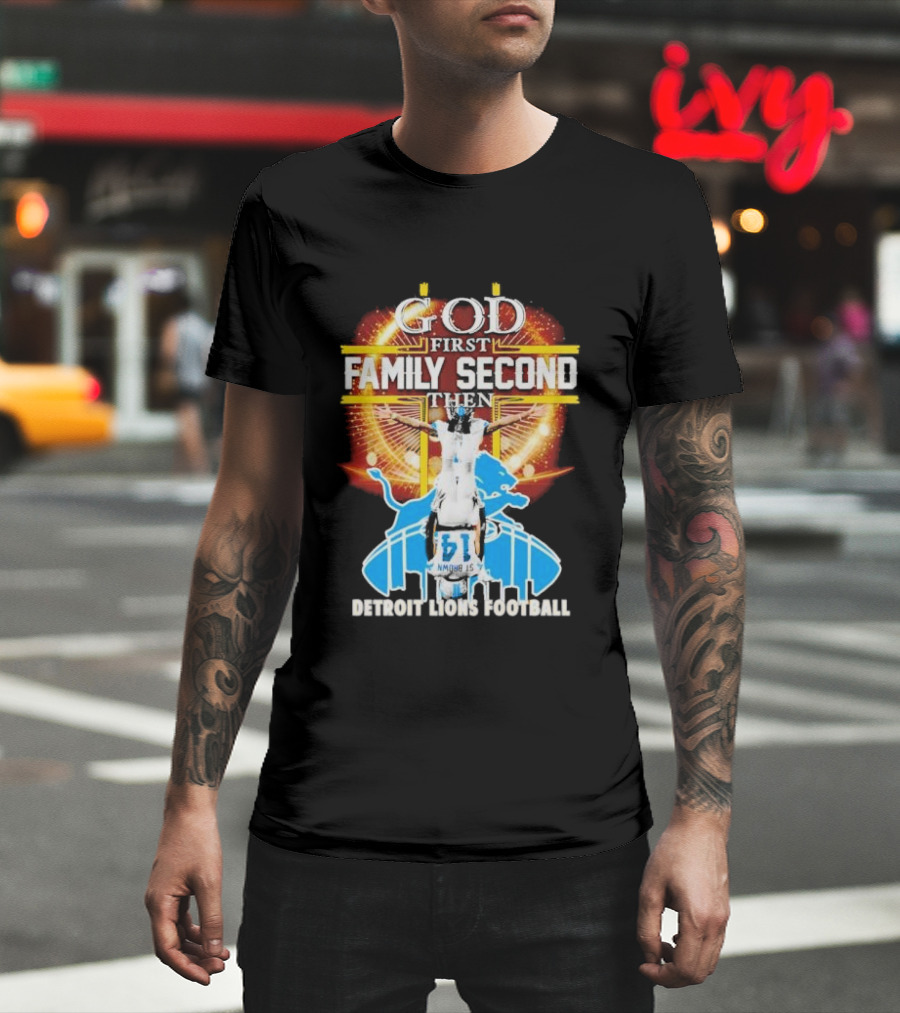God First Family Second Detroit Lions Football Amon-Ra St. Brown Headstand T-Shirt