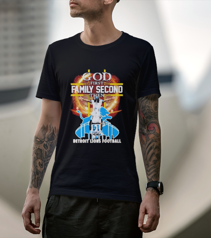 God First Family Second Detroit Lions Football Amon-Ra St. Brown Headstand T-Shirt