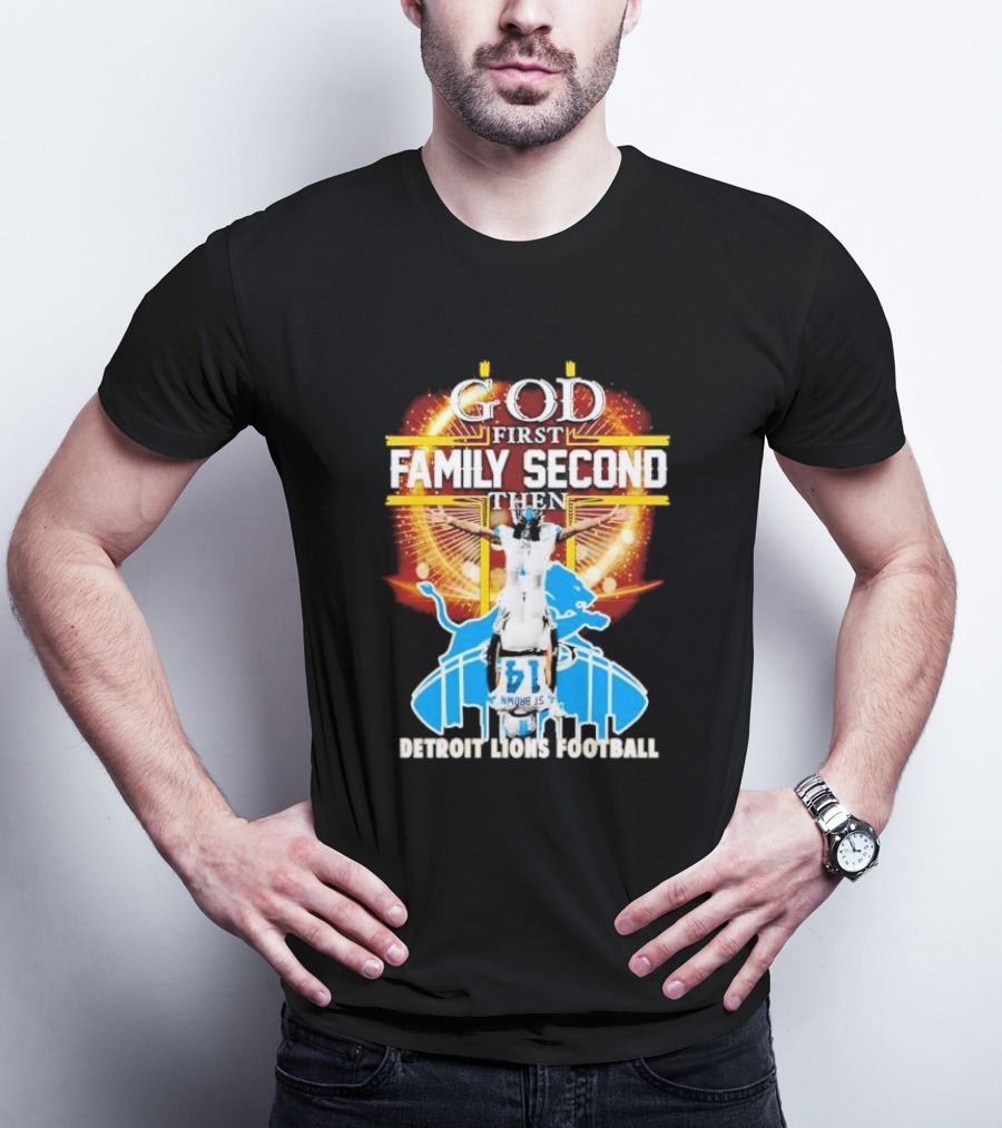 God First Family Second Detroit Lions Football Amon-Ra St. Brown Headstand T-Shirt