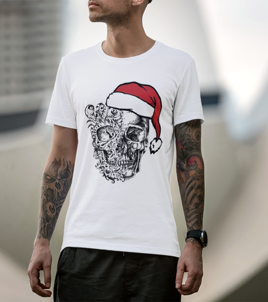 Deck The Halls With Skulls And Bodies Santa Hat Christmas Skull T-Shirt