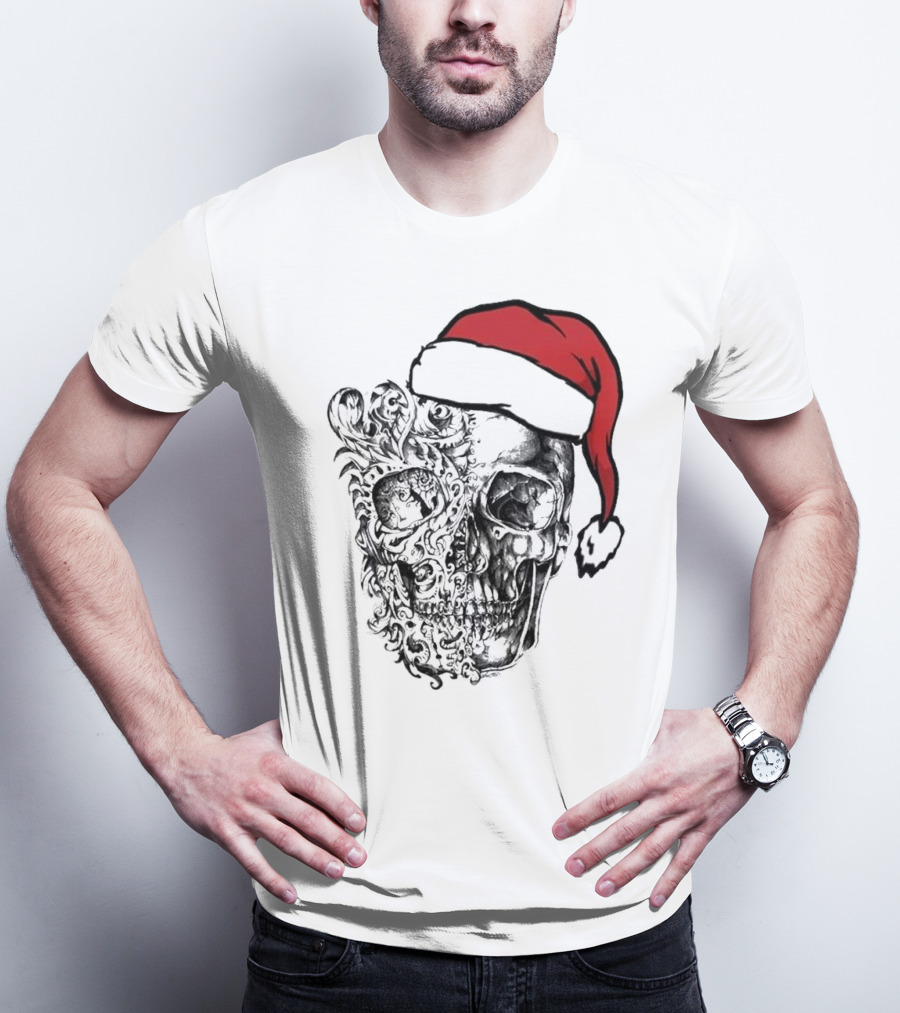 Deck The Halls With Skulls And Bodies Santa Hat Christmas Skull T-Shirt