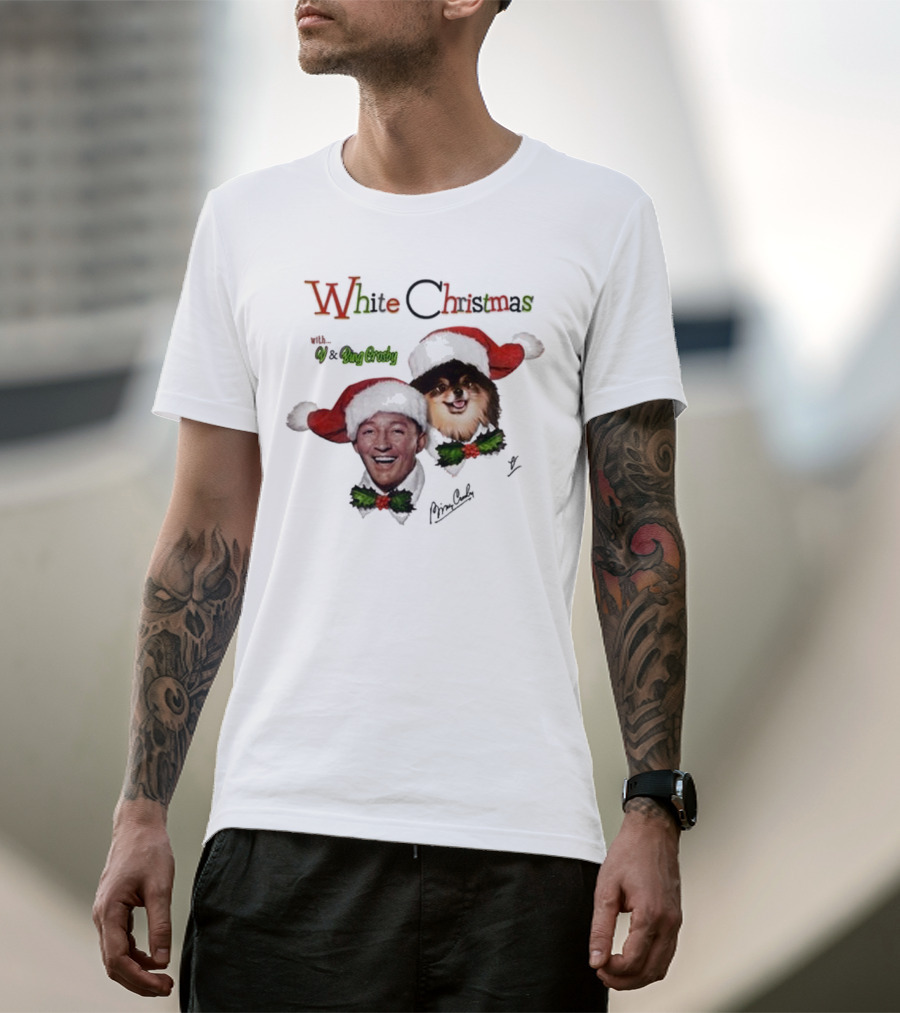 White Christmas With V And Bing Crosby Santa Hats And Holly T-Shirt