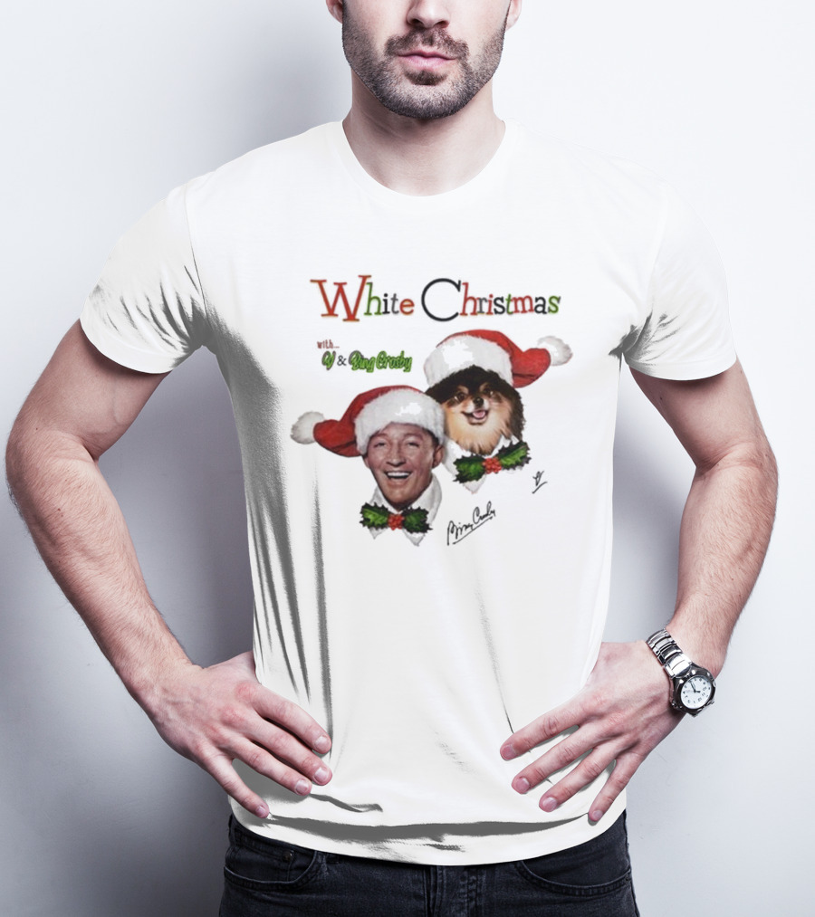 White Christmas With V And Bing Crosby Santa Hats And Holly T-Shirt